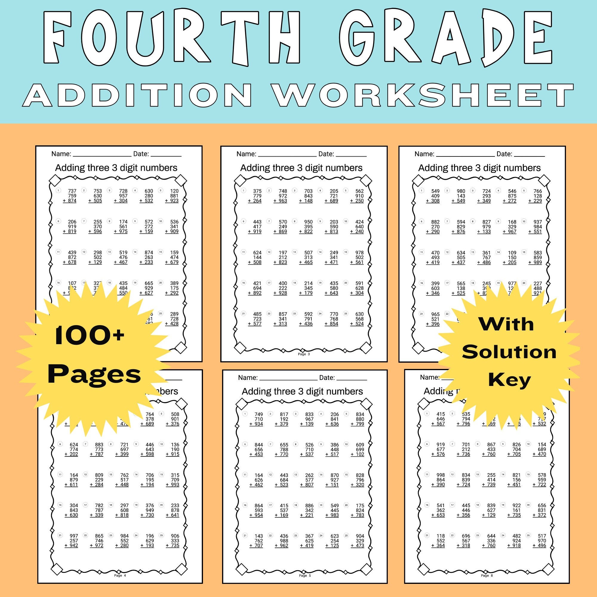 Grade 4 Addition Worksheet Math Fourth Grade Sheet Math Printable ...