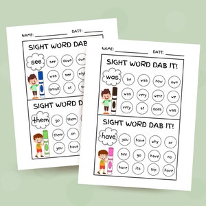 Sight Word Dab It Kindergarten Instant Download Homeschool Printable ...