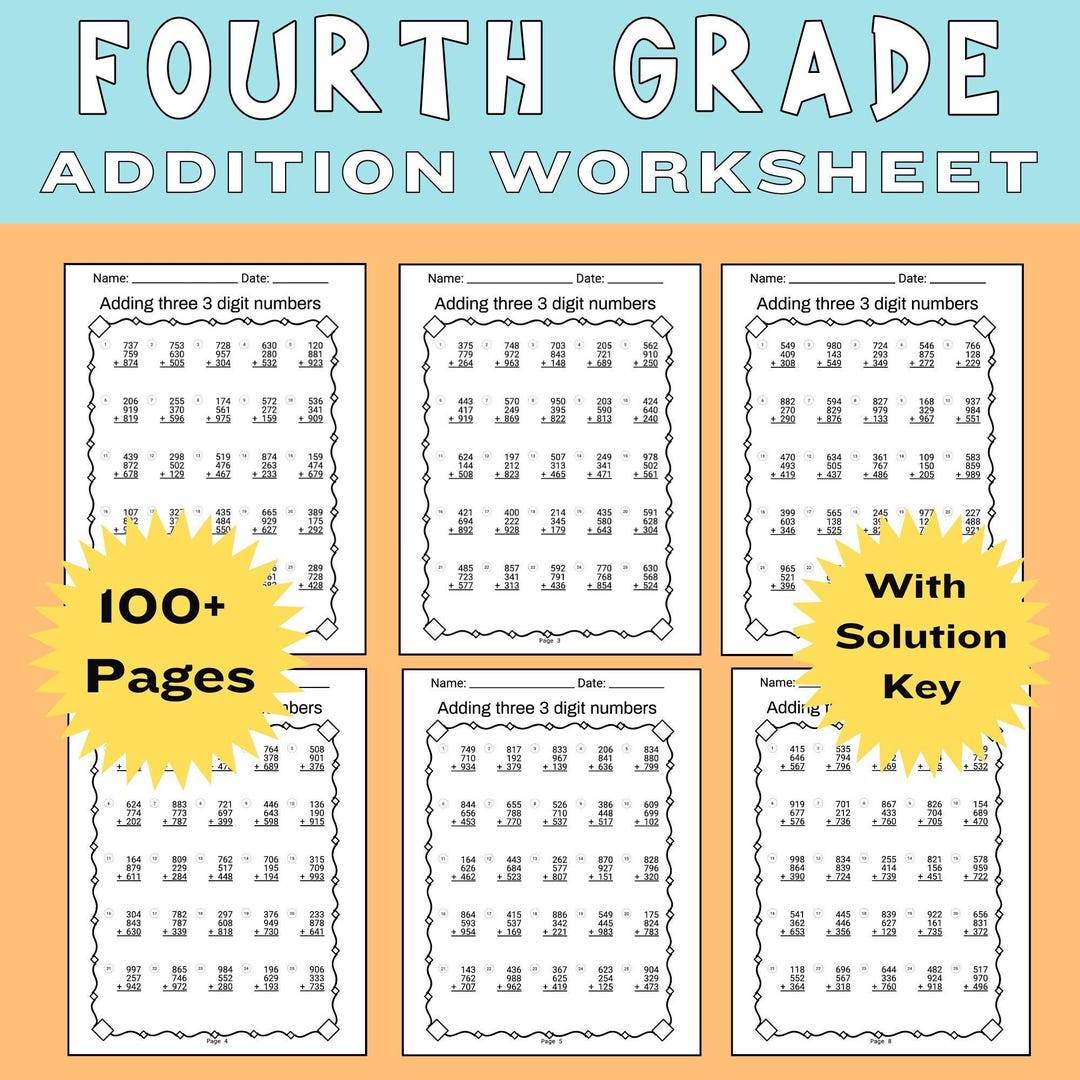 Grade 4 Addition Worksheet Math Fourth Grade Sheet Math Printable ...