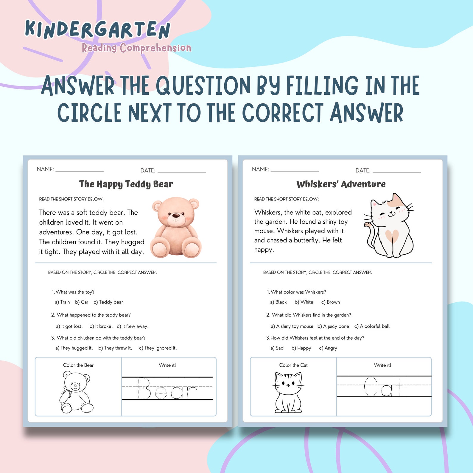 Kindergarten at Home Reading Worksheet Prek Early Reading Passage ...