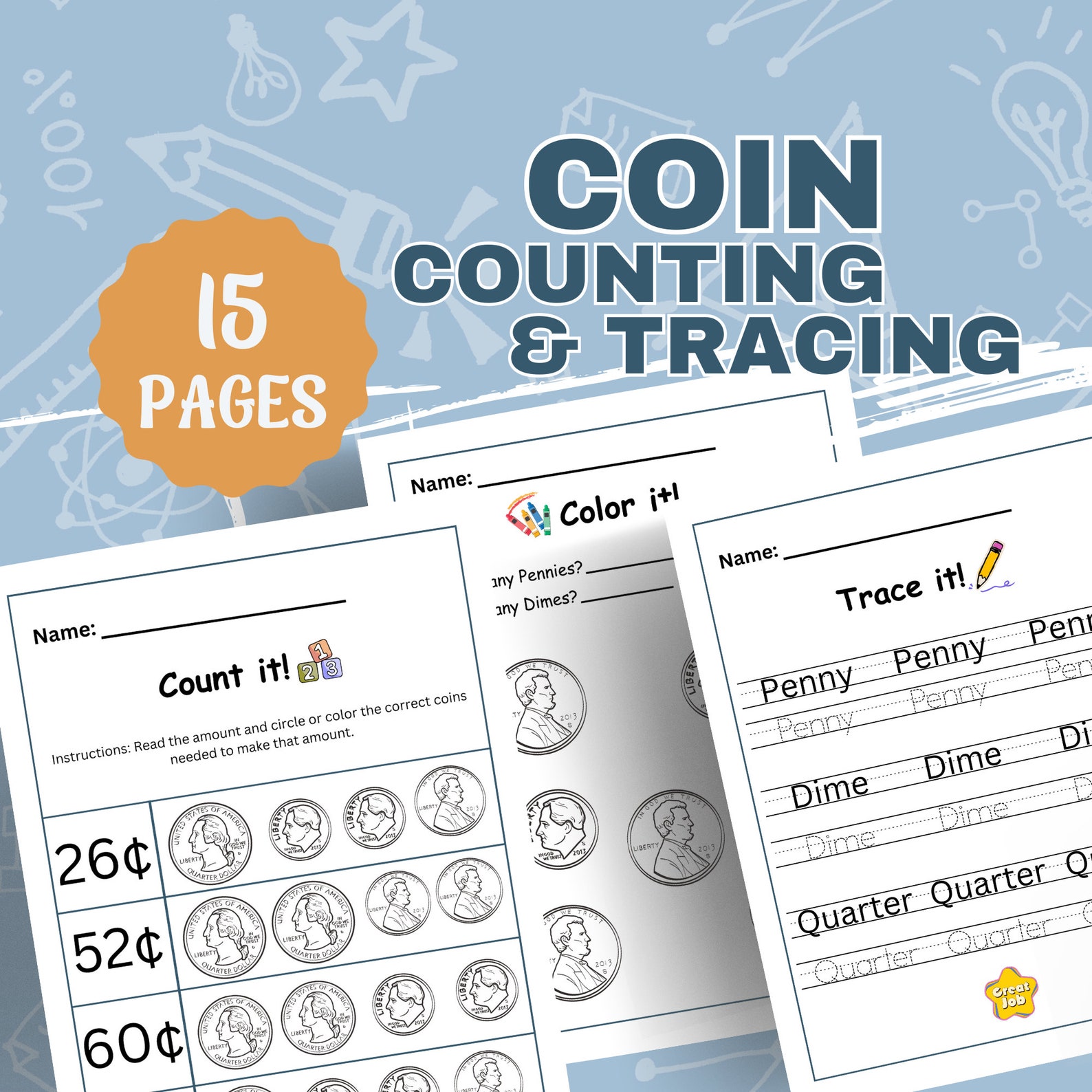 Coin Worksheet Printable 1st Grade Money Lesson Instant Download Money ...