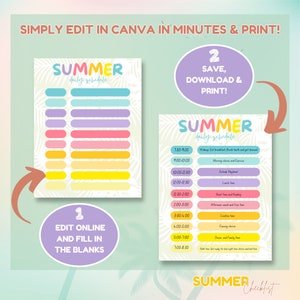 Kid Summer Schedule Template Editable Kid Daily Checklist Summer Daily ...