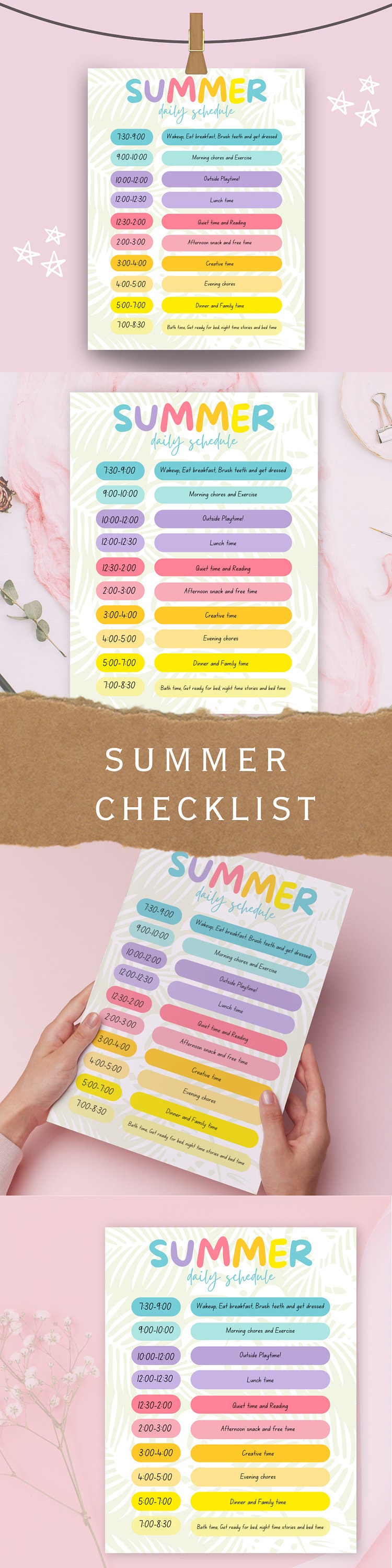 Children Daily Task Checklist Editable Summer Chore List Kid Customize ...