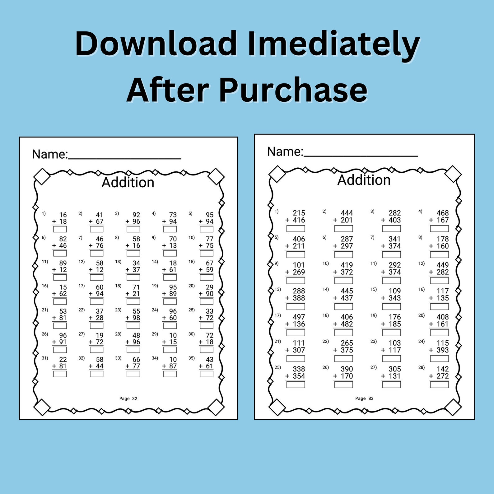 Second Grade Addition Worksheet Printable Homeschool Practice 3rd Grade ...