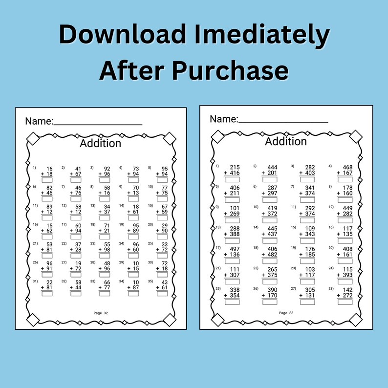 Second Grade Addition Worksheet Printable Homeschool Practice 3rd Grade ...