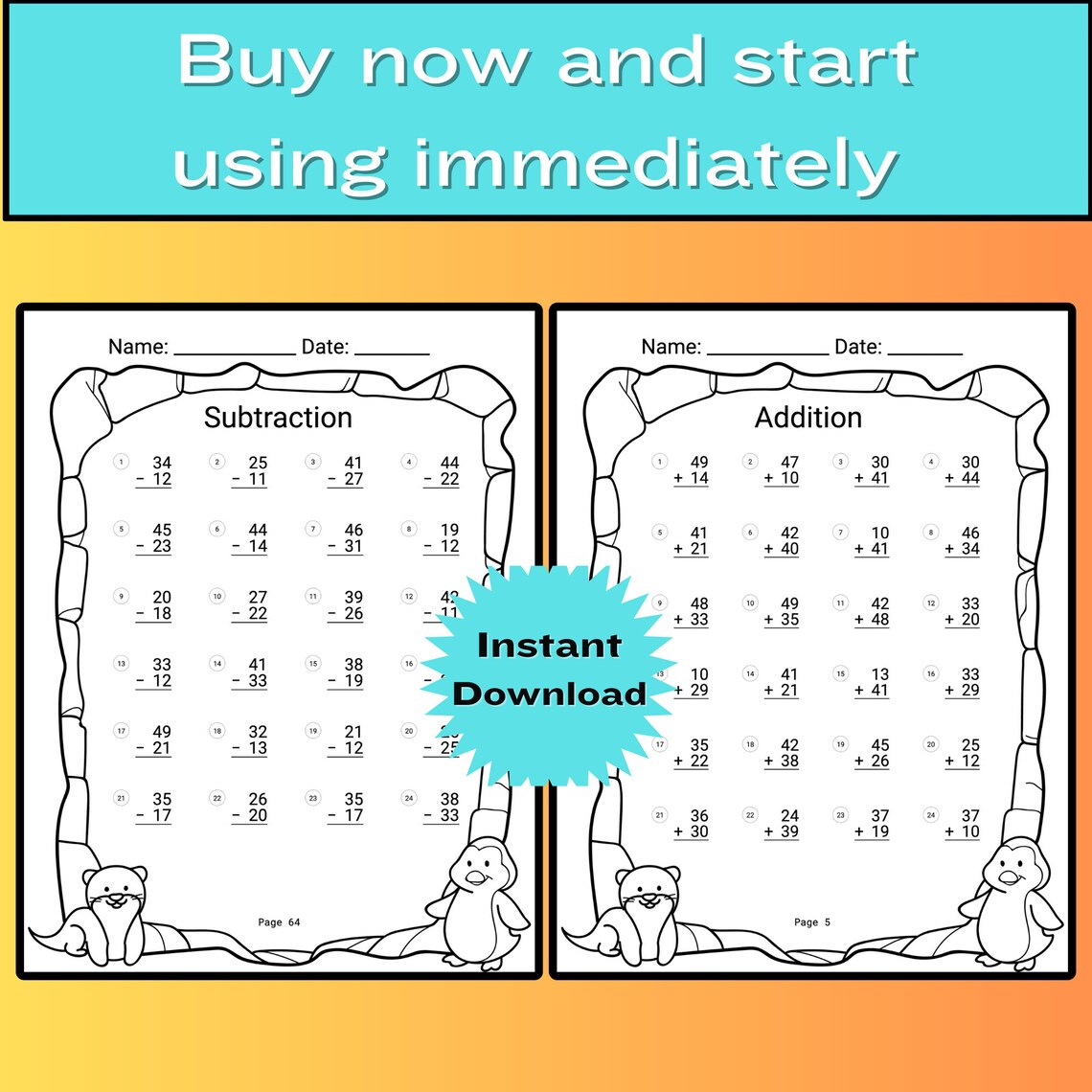 2nd Grade Math Subtraction Worksheet Addition 3rd Grade Math Activity ...