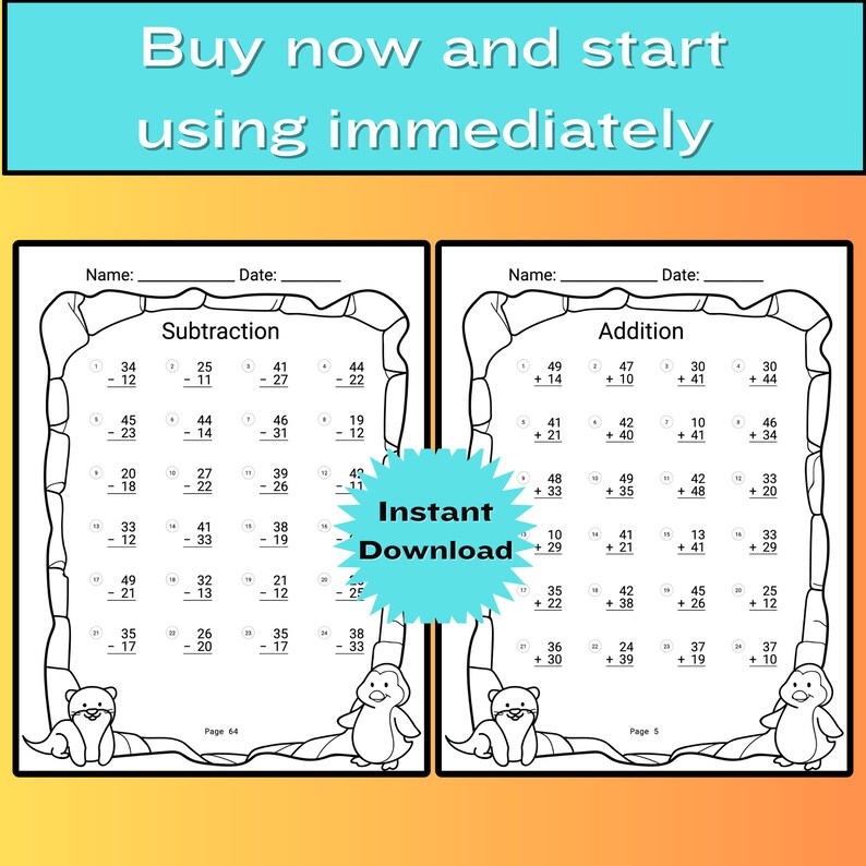 2nd Grade Math Subtraction Worksheet Addition 3rd Grade Math Activity ...