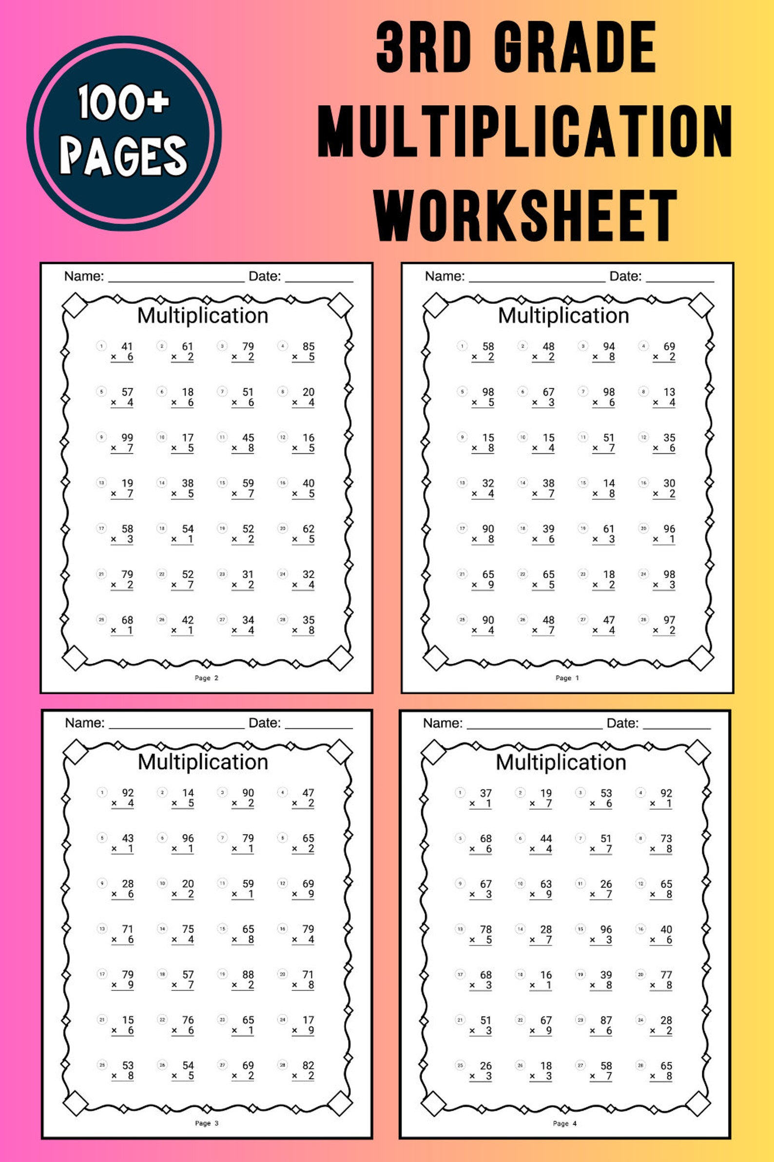 3rd Grade Math Multiplication Worksheet Chart Multiplication Table ...