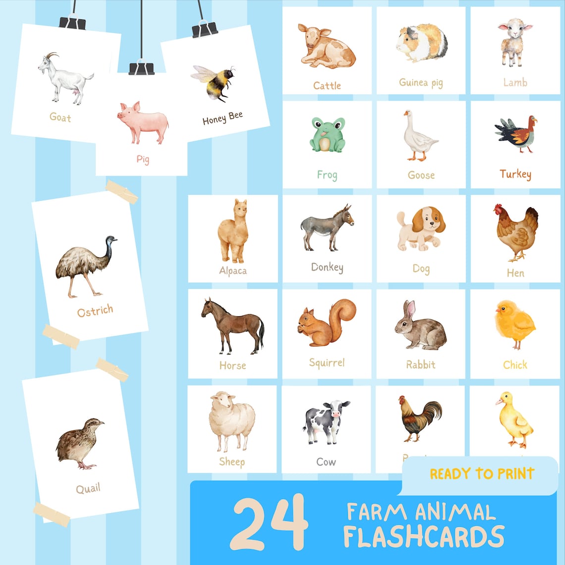 Preschool Card Farm Animal Instant Download Flashcard Printable ...