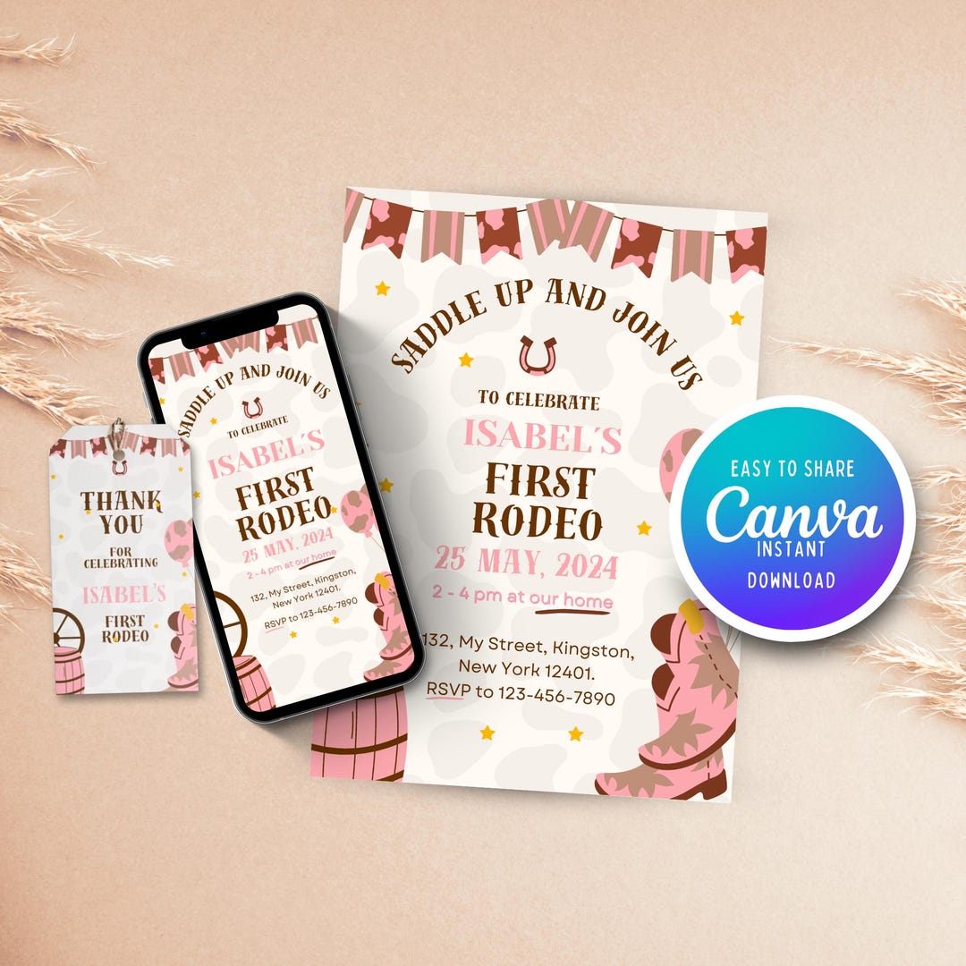 Cowgirl 1st Birthday Invitation Editable Western Theme Birthday Invite ...