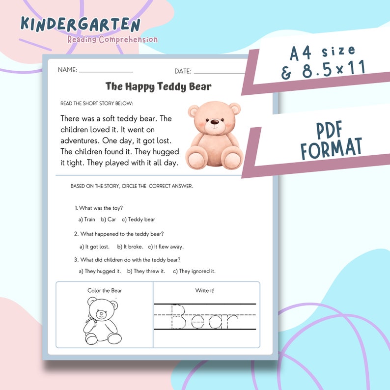 Kindergarten at Home Reading Worksheet Prek Early Reading Passage ...