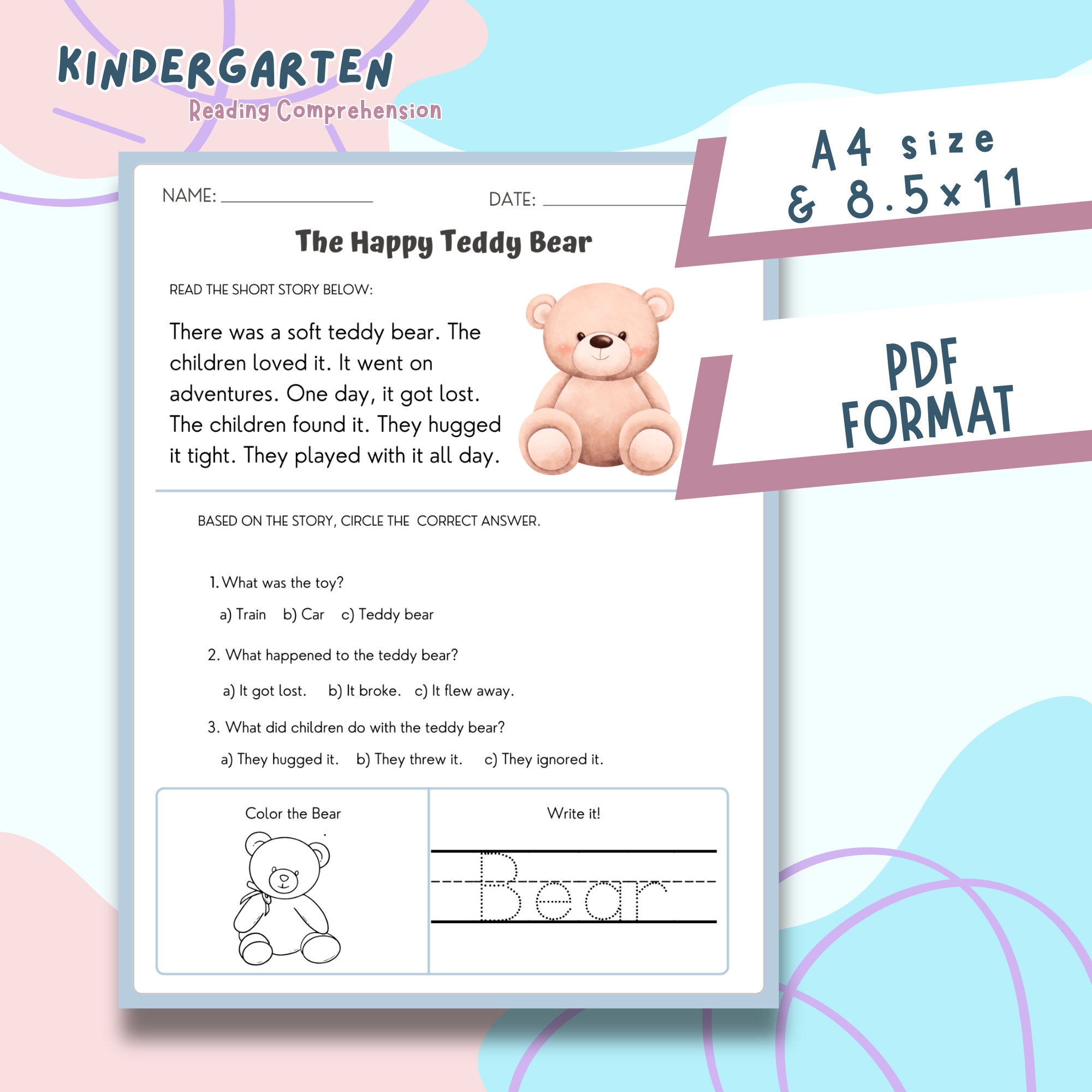 Kindergarten at Home Reading Worksheet Prek Early Reading Passage ...