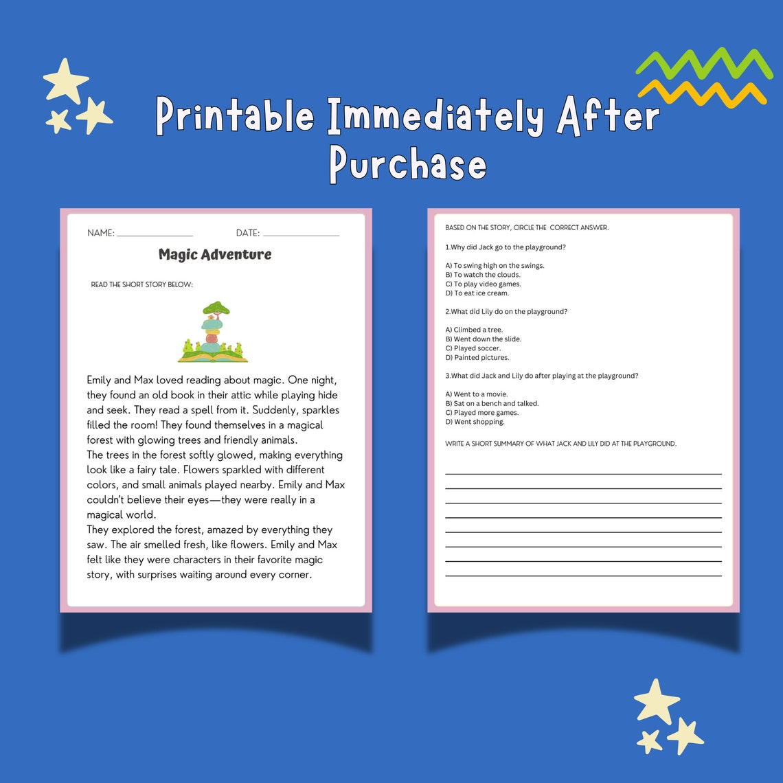 Fourth Grade Reading Printable Grade 4 Literacy Comprehension Worksheet ...