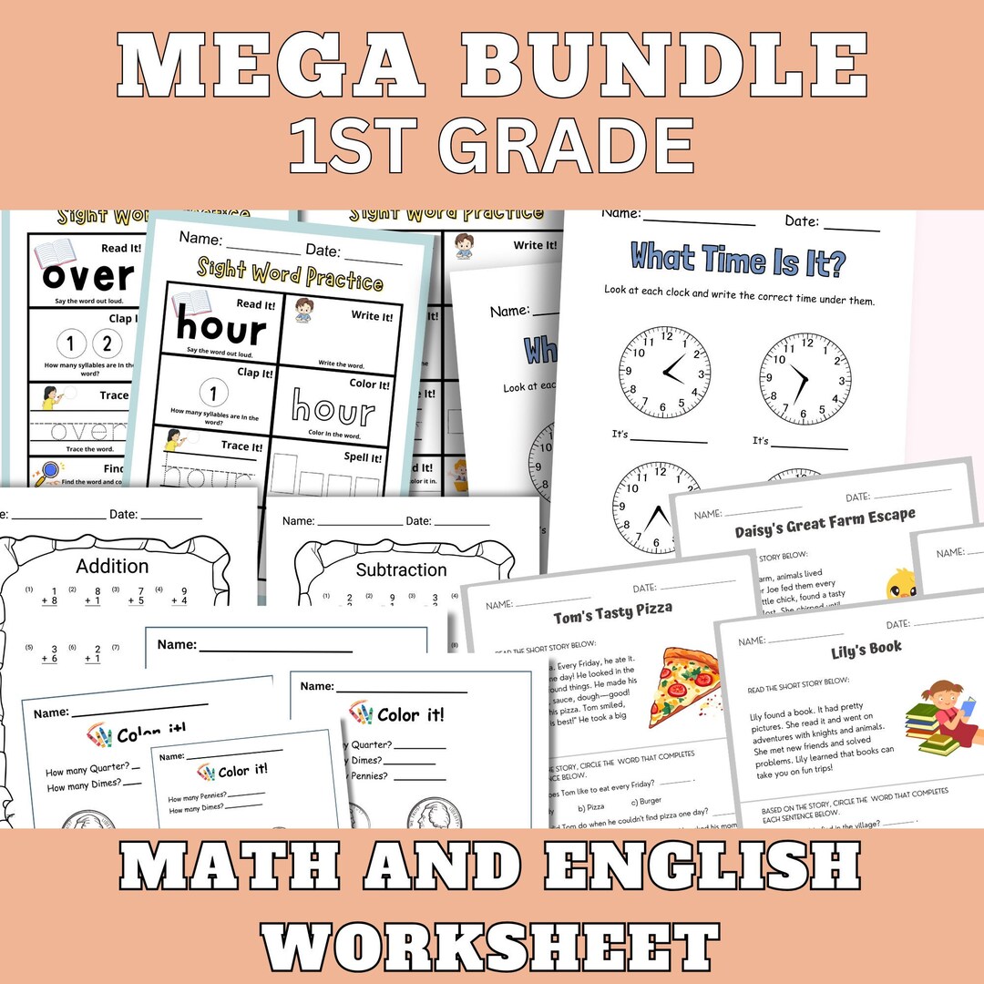 Bundle 1st Grade Worksheet Grade 1 Math Addition Printable Money ...