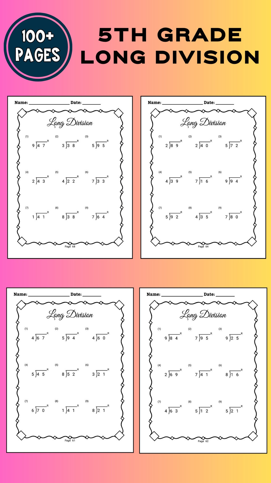 5th Grade Long Division Math Worksheet Printable 5th Grade Division ...