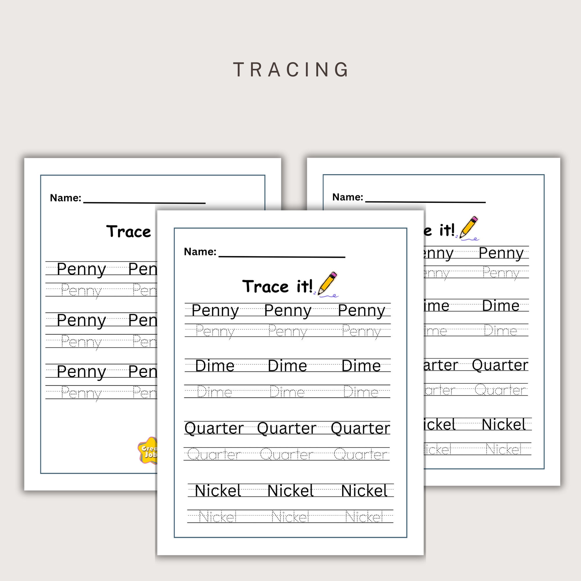 US Money Counting Worksheet Kid Coin Bill Workbook Identifying Coin ...