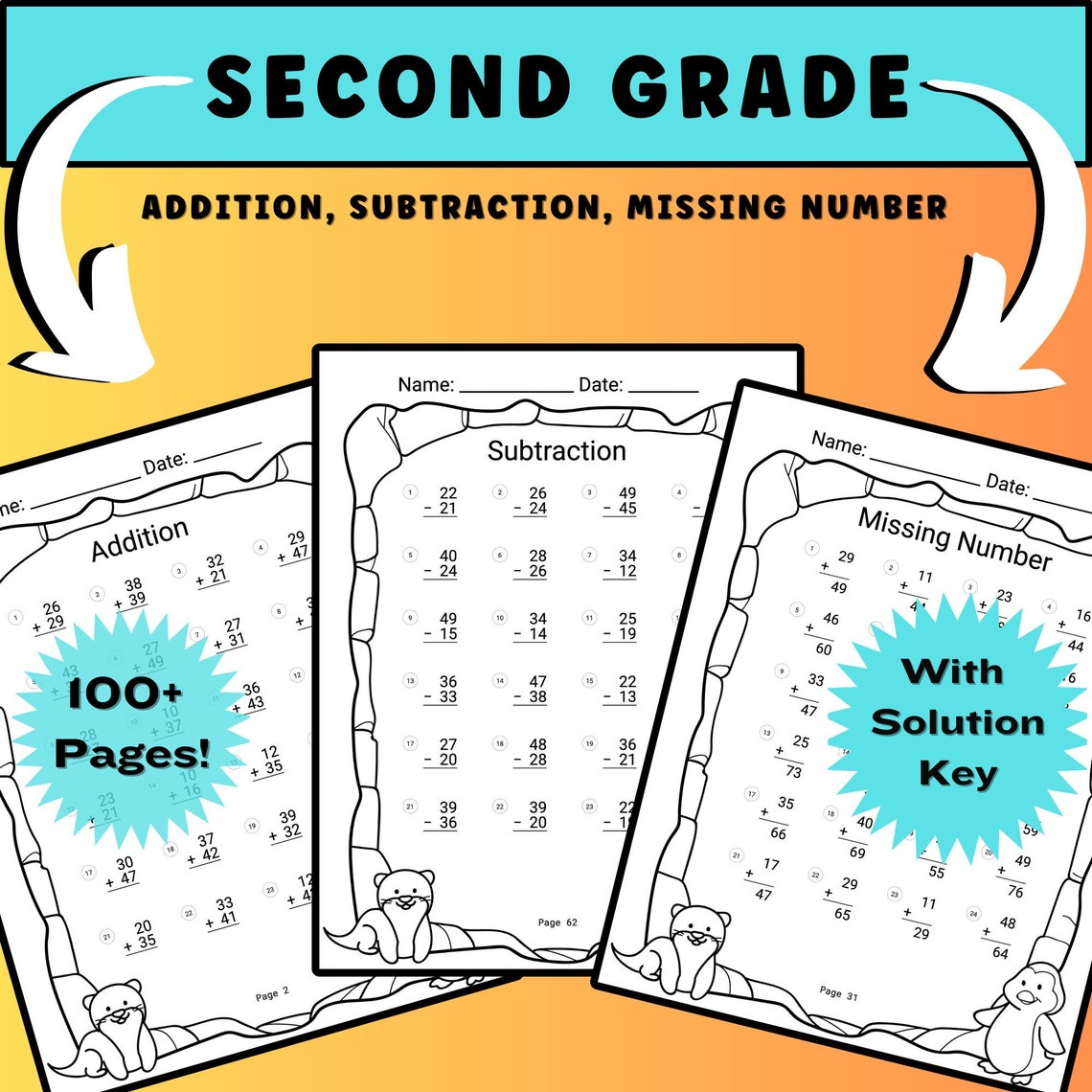 2nd Grade Math Subtraction Worksheet Addition 3rd Grade Math Activity ...