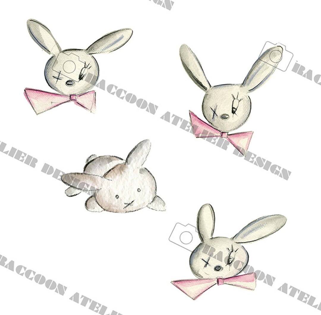 Funny Rabbit Face Clipart/cute Illustration With Rabbits/picture Set ...