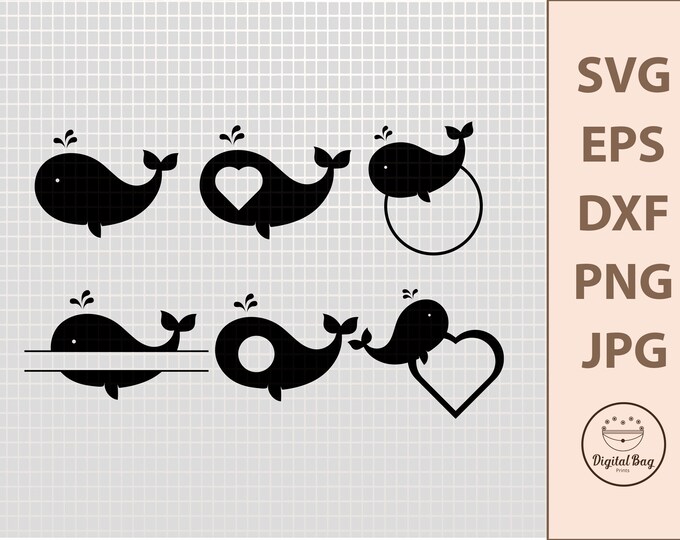 Whale SVG, Ocean Animals Instant Download, Cricut Cut Files, Muli ...