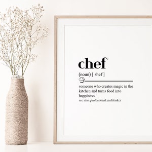Chef Definition, Chef Gift, Digital Download, Definition Print, Kitchen ...