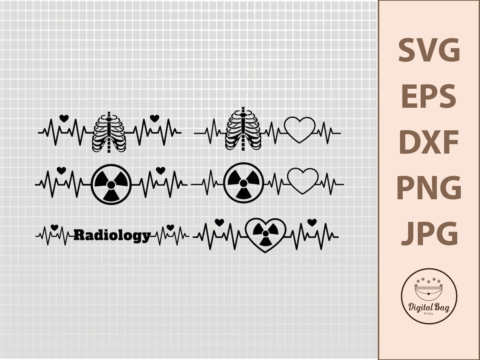 Radiology Heartbeat SVG Bundle: Rad Tech Medical Designs (digital ...