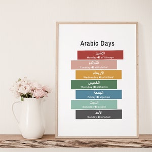 Days of the Week, Arabic Wall Art, Digital Download, Kids Wall Art ...