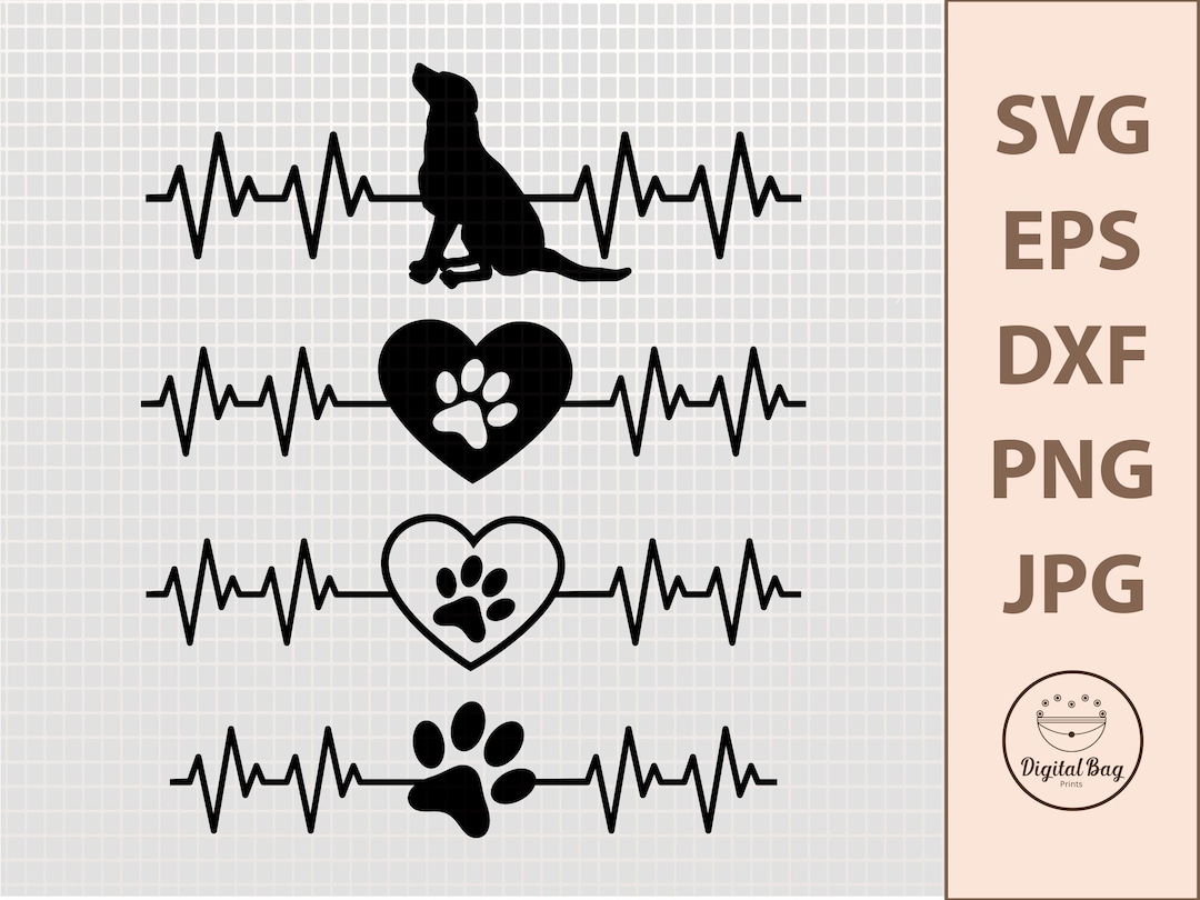 Dog Heartbeat SVG Bundle: Paw Print in Heart, EKG (digital Download) - Etsy