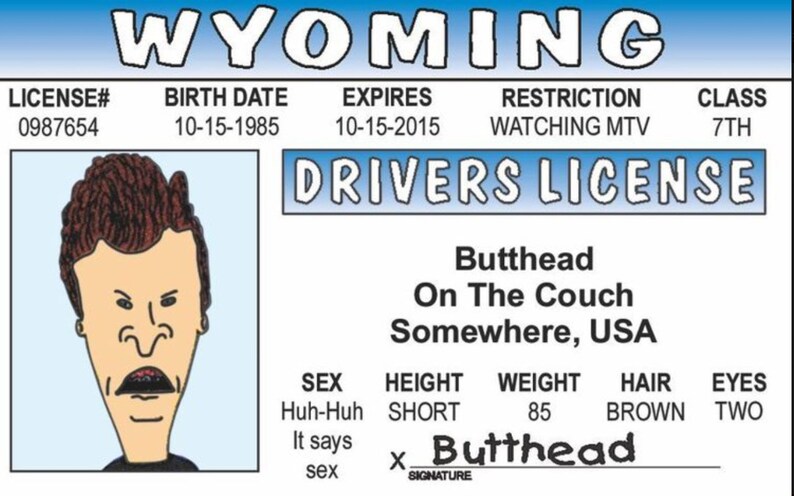 Butthead Prop Drivers License on a Laminated ID Card 3.4 X - Etsy