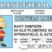 Bart Simpson License on a Laminated ID Card 3.4 Inches by 2.2 Inches.a ...