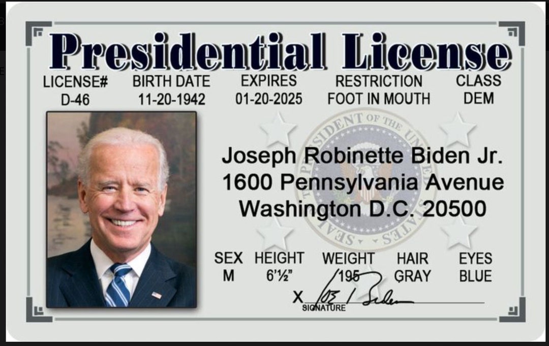 Joe Biden Presidential License on a Laminated ID Card 3.4 Inches by 2.2 ...
