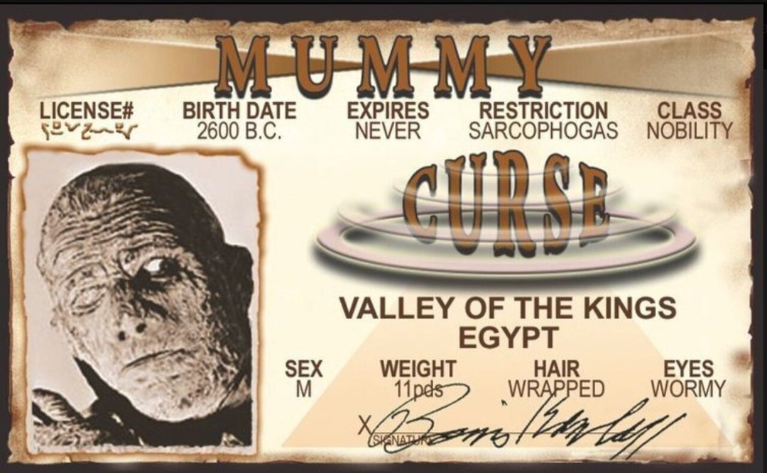 Buy The Mummy License on a Laminated ID Card 3.4 Inches by 2.2 Inches.a ...