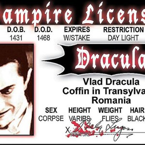 Dracula Vampire License on a Laminated ID Card 3.4 Inches by 2.2 Inches ...