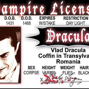 Dracula Vampire License on a Laminated ID Card 3.4 Inches by 2.2 Inches ...