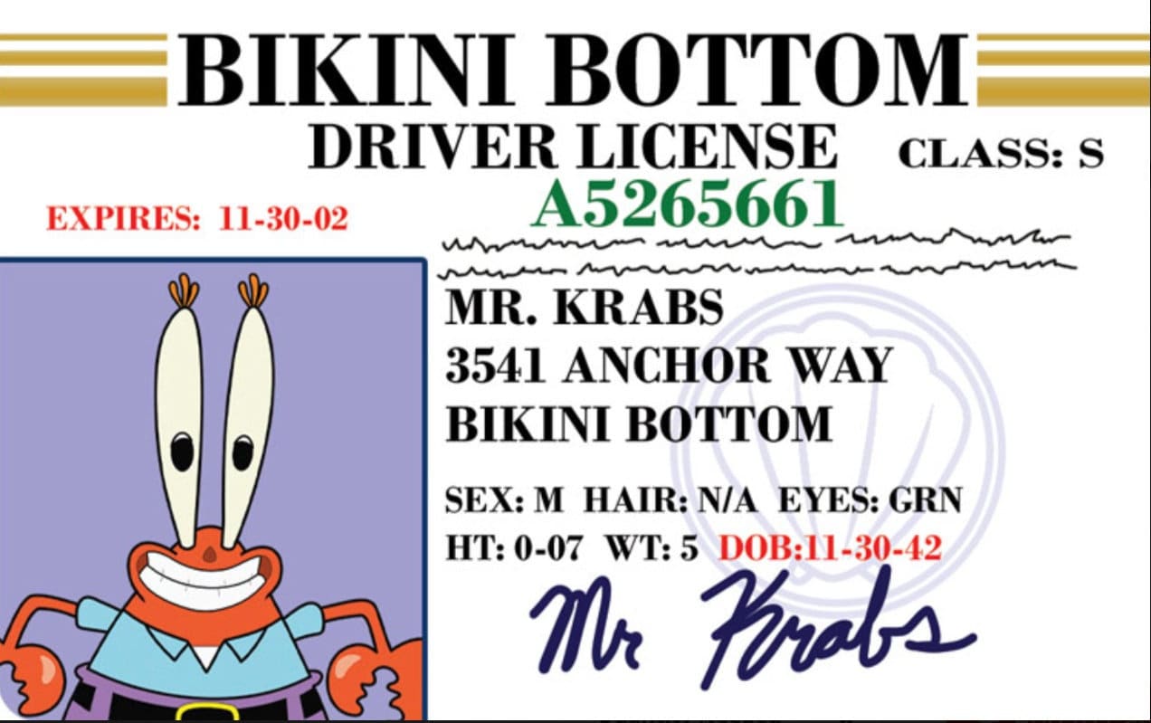 Mr. Krabs de SpongeBob Parody Prop Drivers License en una - Etsy España