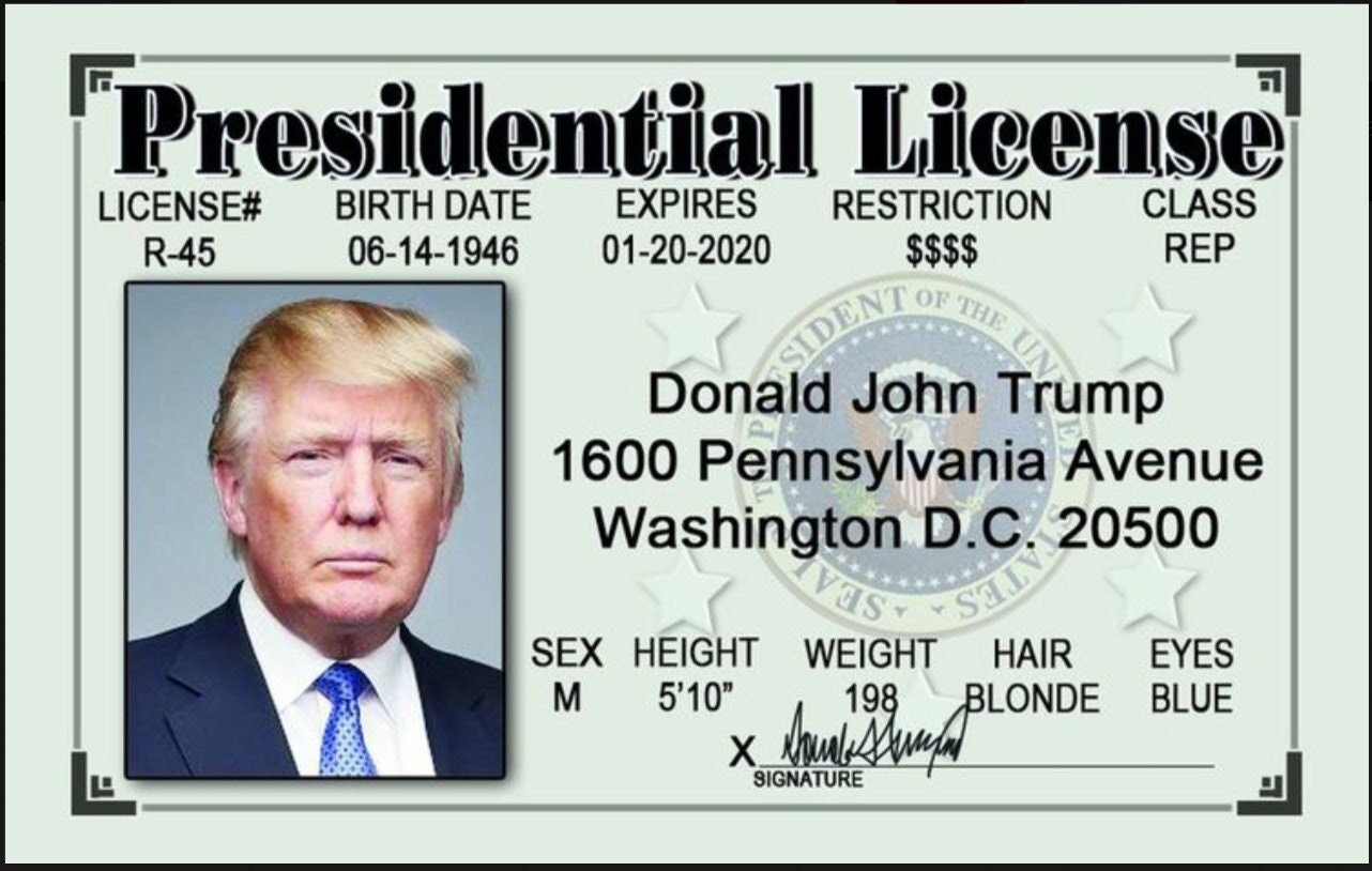 Donald Trump Presidential License on a Laminated ID Card 3.4 - Etsy