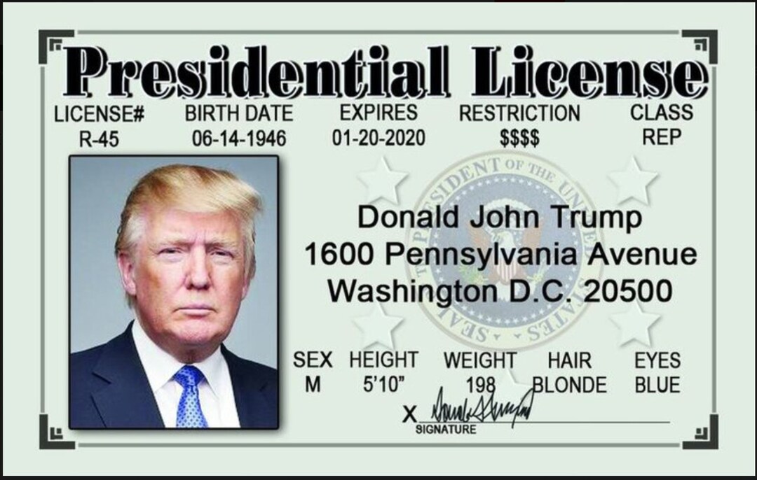 Donald Trump Presidential License on a Laminated ID Card 3.4 Inches by ...
