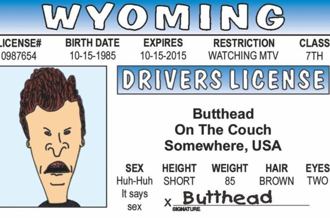 Butthead Prop Drivers License on a Laminated ID Card 3.4 X - Etsy