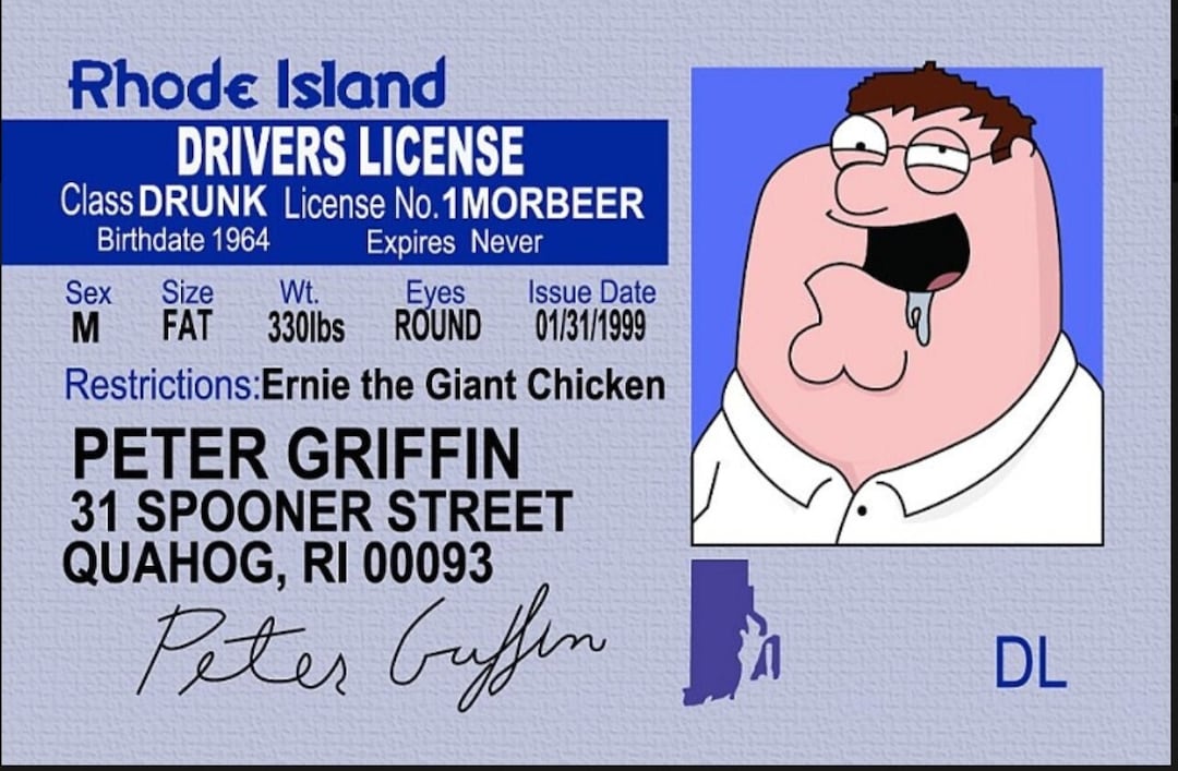 Peter Griffin,family Guy License on a Laminated ID Card 3.4 Inches by 2 ...