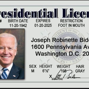 Joe Biden Presidential License on a Laminated ID Card 3.4 Inches by 2.2 ...
