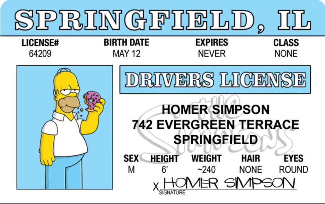 Homer Simpson License on a Laminated ID Card 3.4 Inches by 2.2 - Etsy
