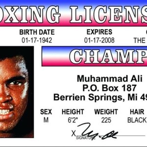 Muhammad Ali Prop Drivers License on a Laminated ID Card 3.4” X 2.2 ...