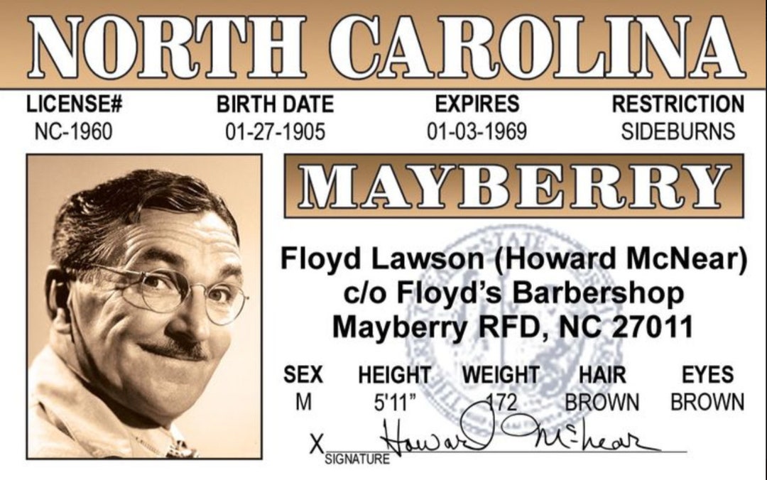 Floyd Lawson,floyd the Barber Parody Prop Drivers License on a ...