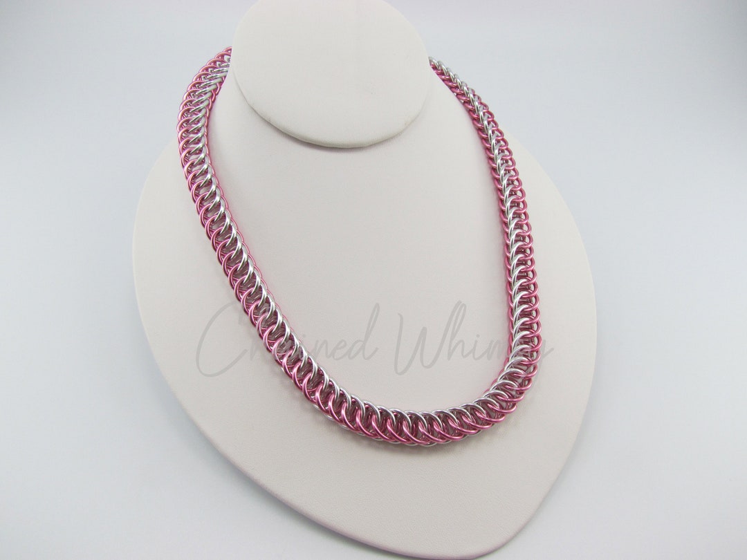 Pink and Silver Chainmaille Necklace; Dark Rose and Silver Chainmail ...