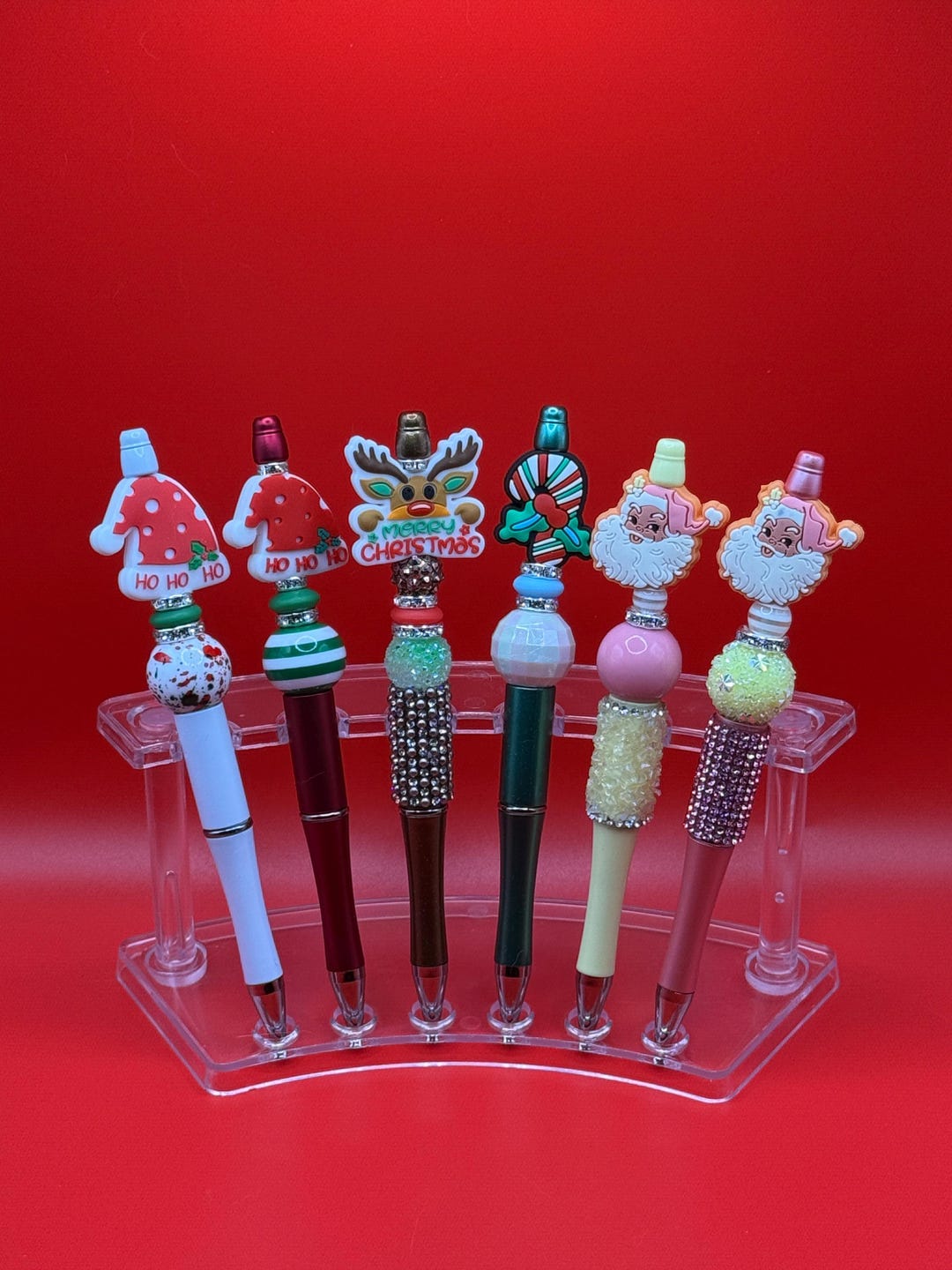 Merry Christmas Winter Themed Santa Hat Rudolph Candy Cane Beadable ...