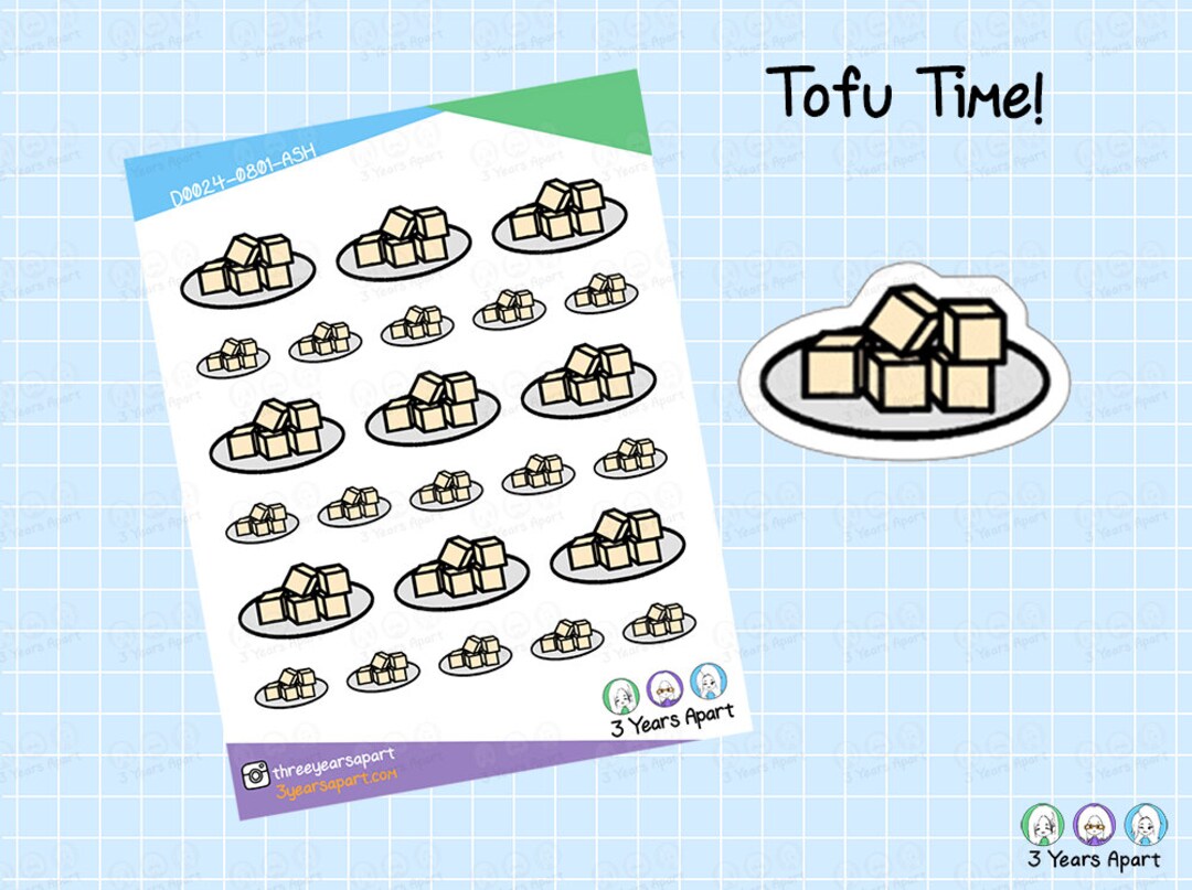 Tofu Stickers Protein Food Hand Drawn Doodle Stickers for - Etsy