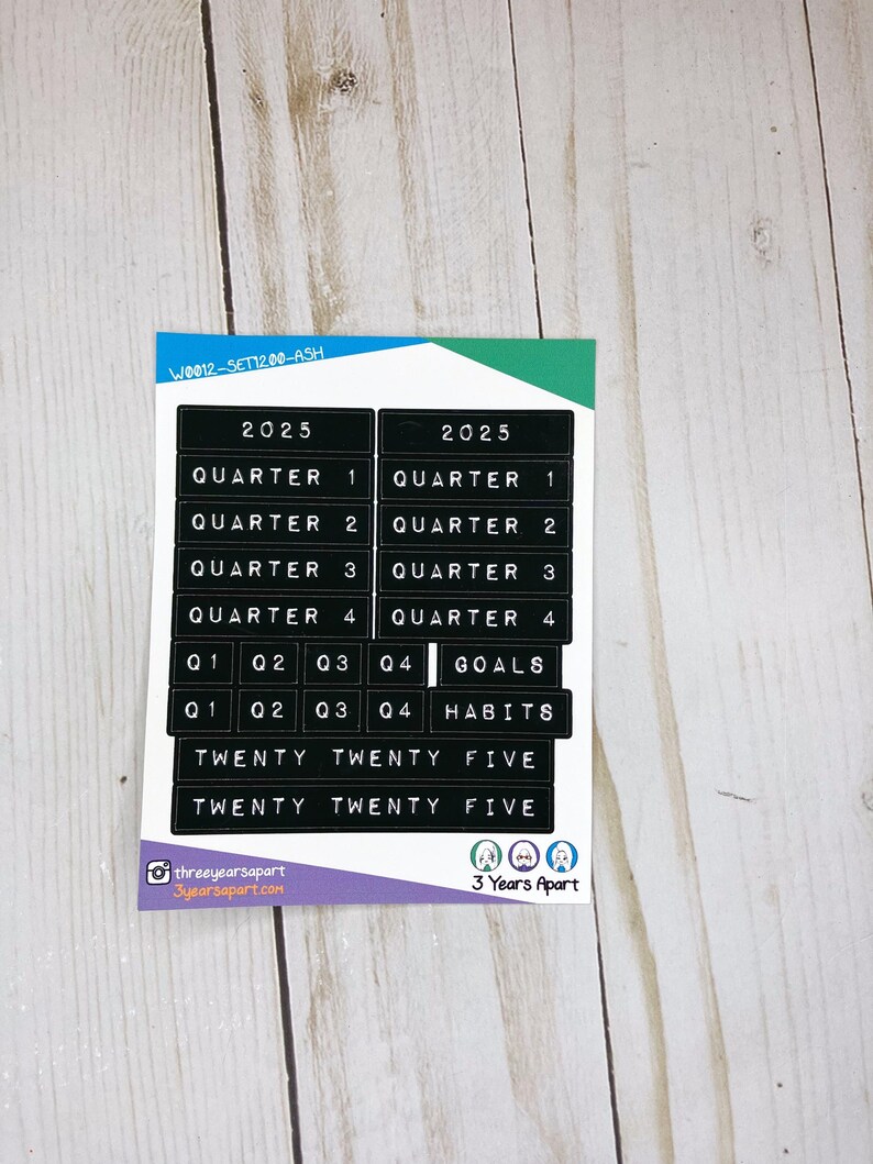 2025 Yearly and Quarterly Script Stickers | Label Handwriting Font ...