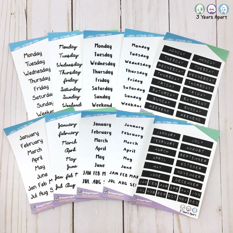 Month Script Stickers Label Handwriting Font Yearly - Etsy