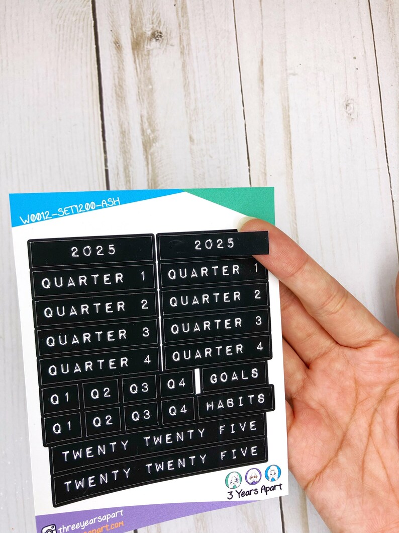 2025 Yearly and Quarterly Script Stickers | Label Handwriting Font ...