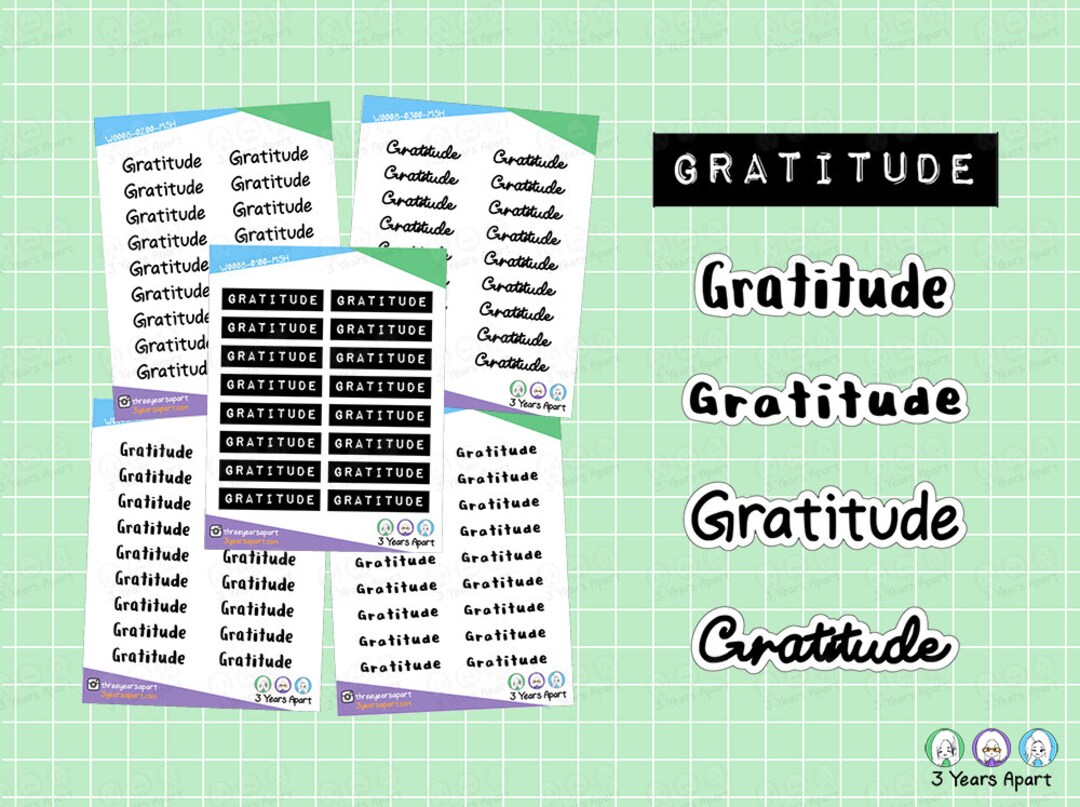 Gratitude Script Stickers | Label Handwriting Font Doodle Functional ...