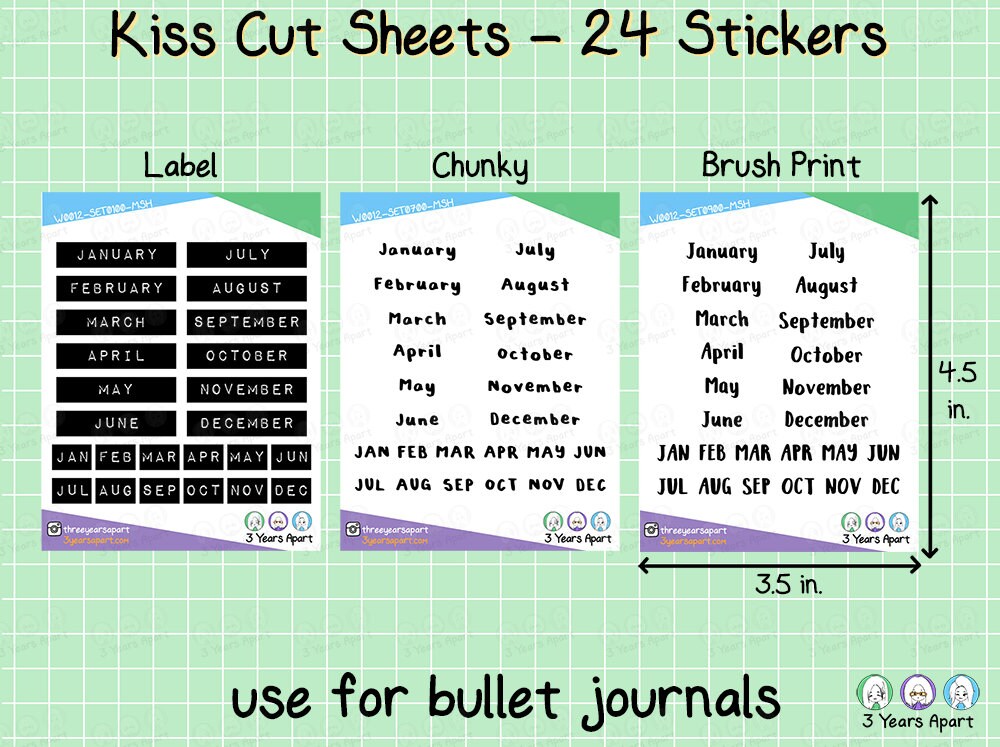 Month Script Stickers Label Handwriting Font Yearly - Etsy